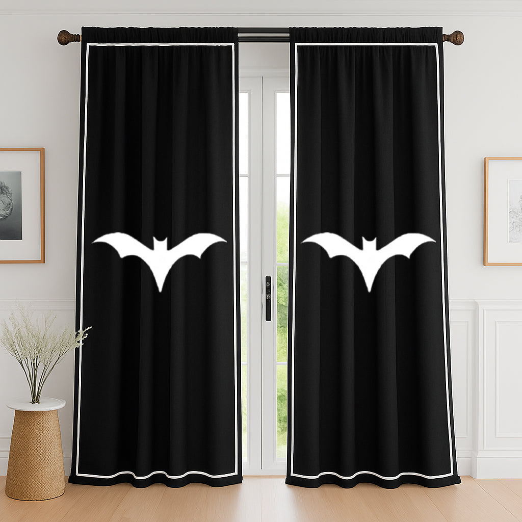 Bat Embroidered Cotton Curtain (Set of 2) Black