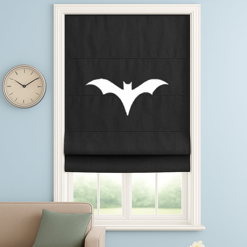 Bat Embroidered Custom Roman Shades Black