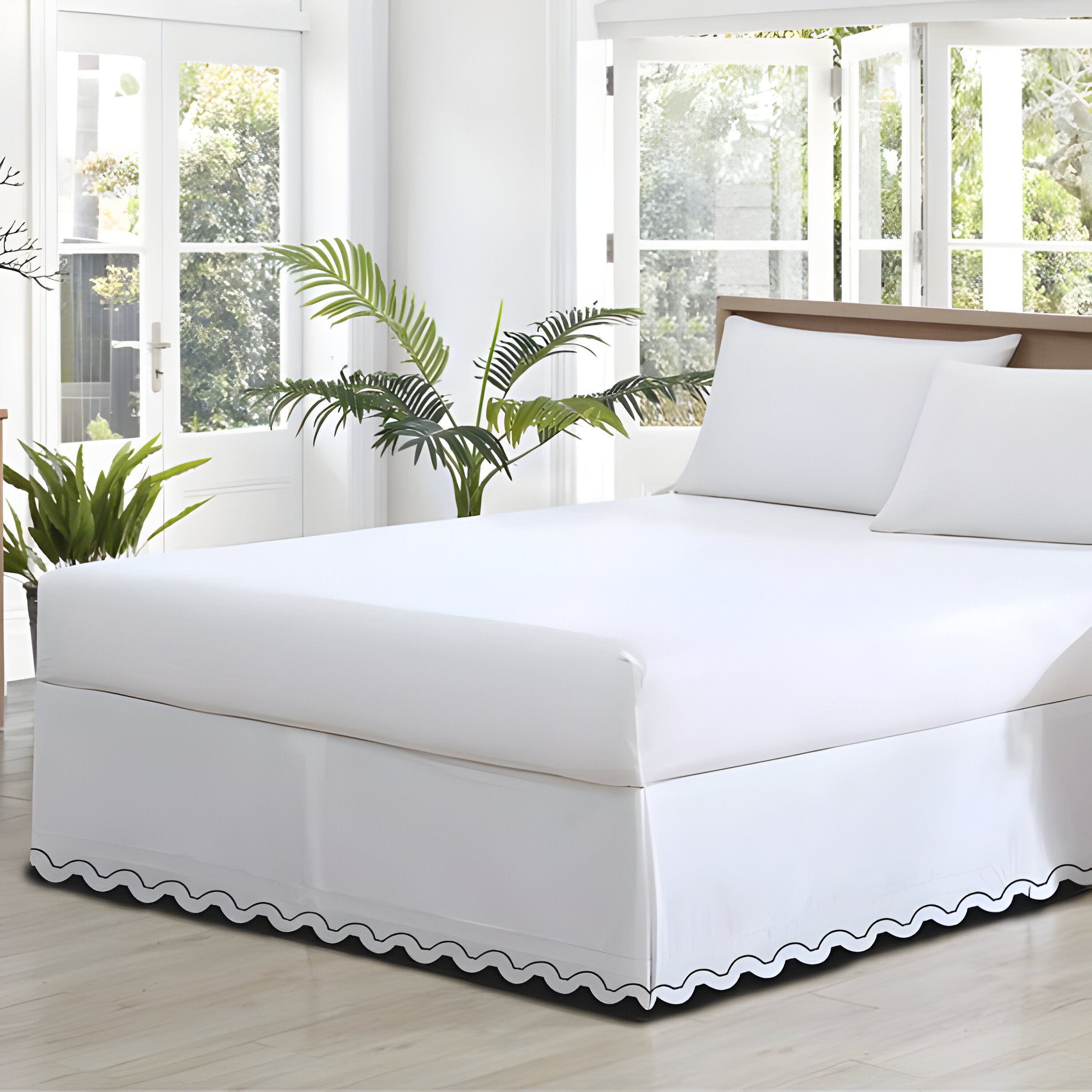 400TC Reverse U Shape Solid Cotton Embroidery Tailored Bed Skirt