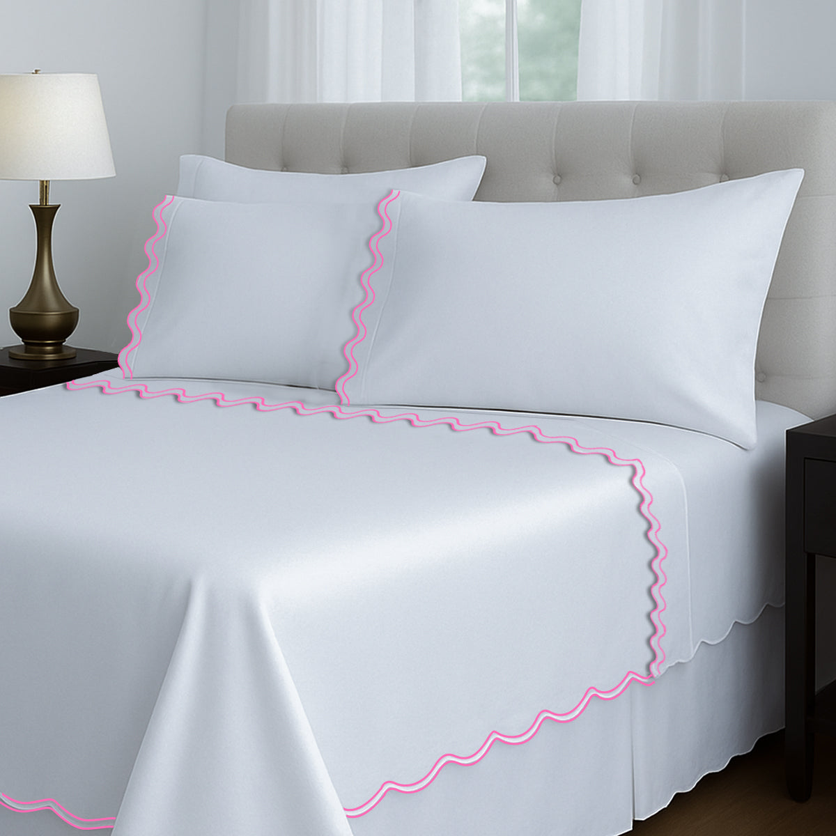 400TC Cotton Sateen Luxurious Double Scalloped Sheet set