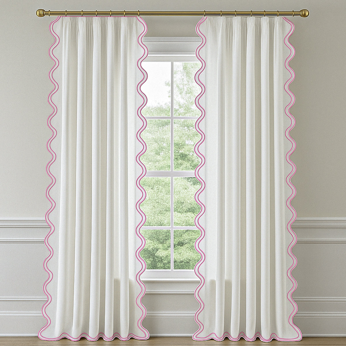 400TC Cotton Sateen Luxurious Double Scalloped Curtain (Set Of 2)