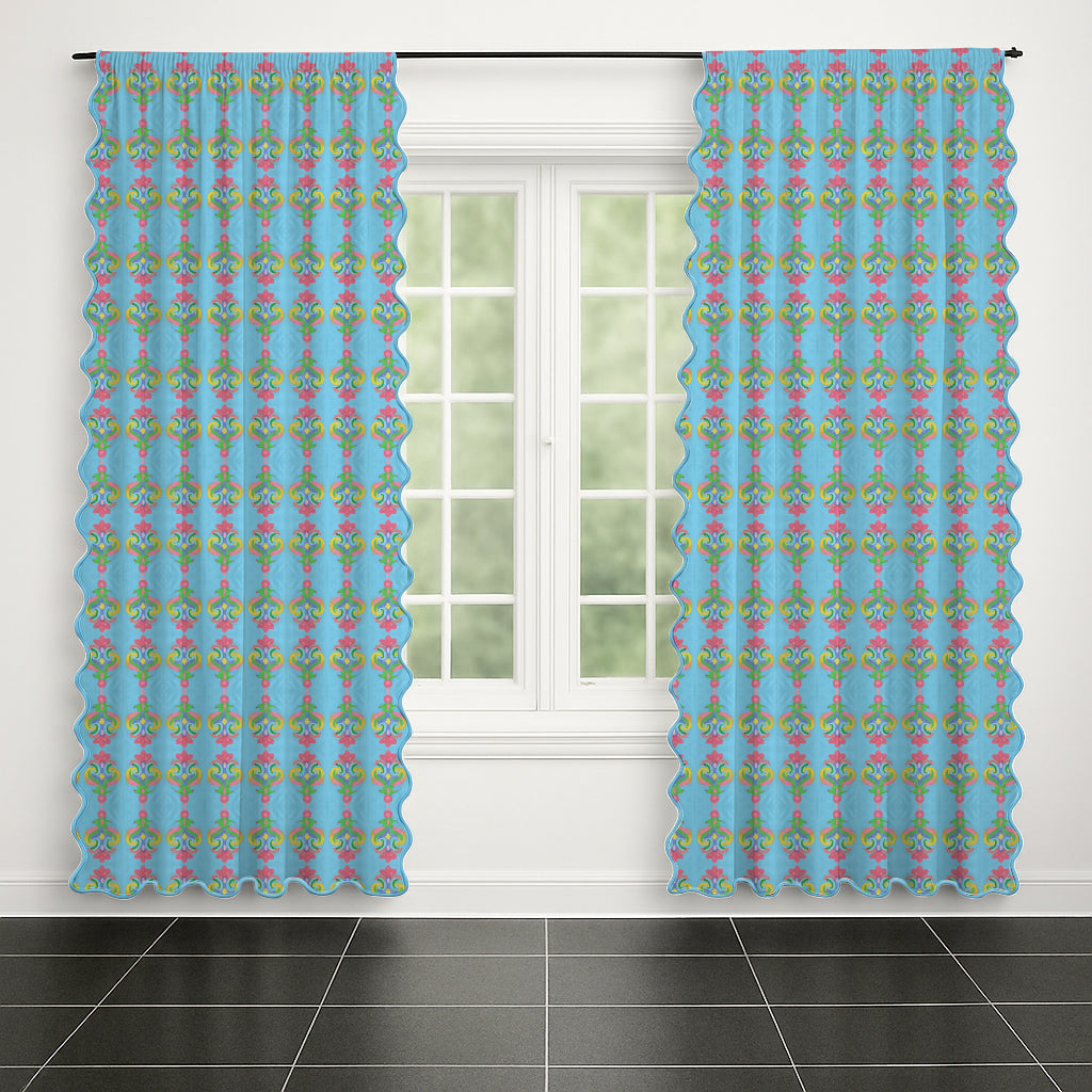 Flowers Pattern Watercolor Scallop Curtain (Set of 2)