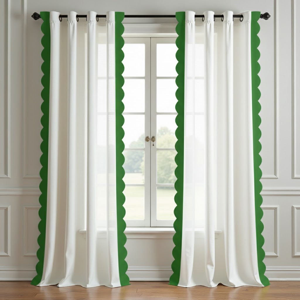 Wavy Applique Embroidery Cotton Curtain (Set Of 2)